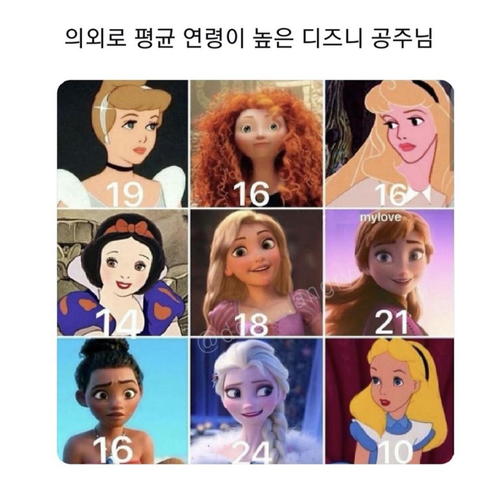 의외로 평균 연령이 높은 디즈니 공주들